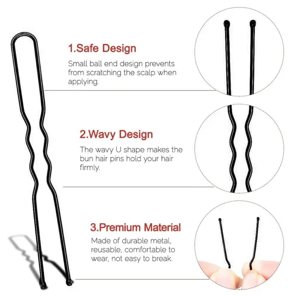 Black Hair Pins U Shaped Bun Bobby Pins 120 Pcs